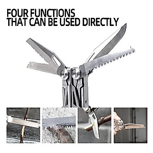 T TOVIA Multitool Pliers, 14 in 1 Stainless Steel Foldable Pliers Pocket Knife with Screwdriver, Bottle Opener, Light, Scissors, with Canvas Bag for Outdoor Survival Camping Simple Repair