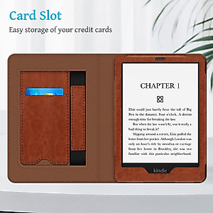 Fintie Stand Case for 6.8" Kindle Paperwhite (11th Generation-2021) and Kindle Paperwhite Signature Edition - Premium PU Leather Sleeve Cover with Card Slot and Hand Strap, Vintage Brown
