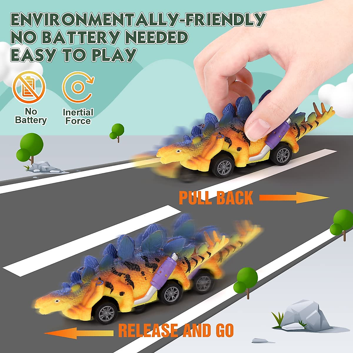 Qizebaby Kids Dinosaur Toys Pull Back Cars, 6PCS Dinosaur Toys for 2 3 4 5 Year Old Boys Girls, Boy Toys for 3-5 Years Old, Dinosaur Car Toy Set, Kids Christmas Birthday Gift