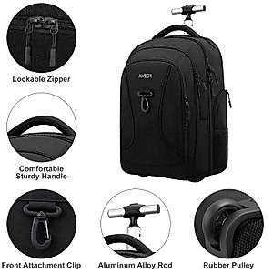 AMBOR Rolling Backpack, Waterproof Wheeled Backpack, Carry-on Trolley Luggage Suitcase Compact Business Backpack with Wheels, Student Rolling Laptop Bag Trolley Carry Luggage Fits 17 Inch - Black