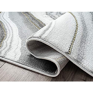 Abani 5'3" x 7'6" Rugs Contemporary Grey & Gold Granite Area Rug - Marble Swirl Grayscale Non-Shedding Dining Room Rug