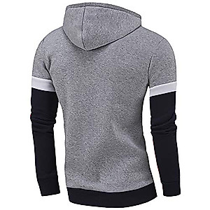 Mens Zipper Hooded Sweatshirts, Thenlian Men‘s Long Sleeve Autumn Winter Patchwork Zipper Pocket Hoodies Top Blouse(Navy, XXL)