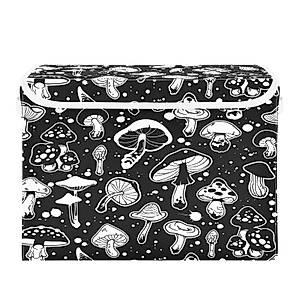 YETTASBIN Mushrooms Storage Basket with Lid and Handles, Large Collapsible Fabric Storage Bins Sturdy Storage Organizer for Shelves, Closet, Bedroom, School, Office, Home Decor