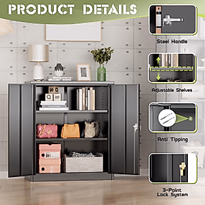 Oakmont Metal Storage Cabinet for Tool Organization, 42" Lockable Garage Storage Cabinets with 2 Doors and 4 Adjustable Shelves, Locking File Cabinet for Office, Home, School (42”-Black)