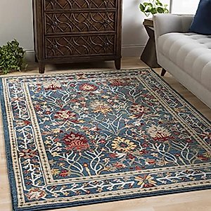 Brandford Boho Floral Living Room Bedroom Multicolor Area Rug - Floral - Bohemian Vintage Look - Oriental Persian Pattern - Blue, Yellow, Red - 5'1" x 7'5"