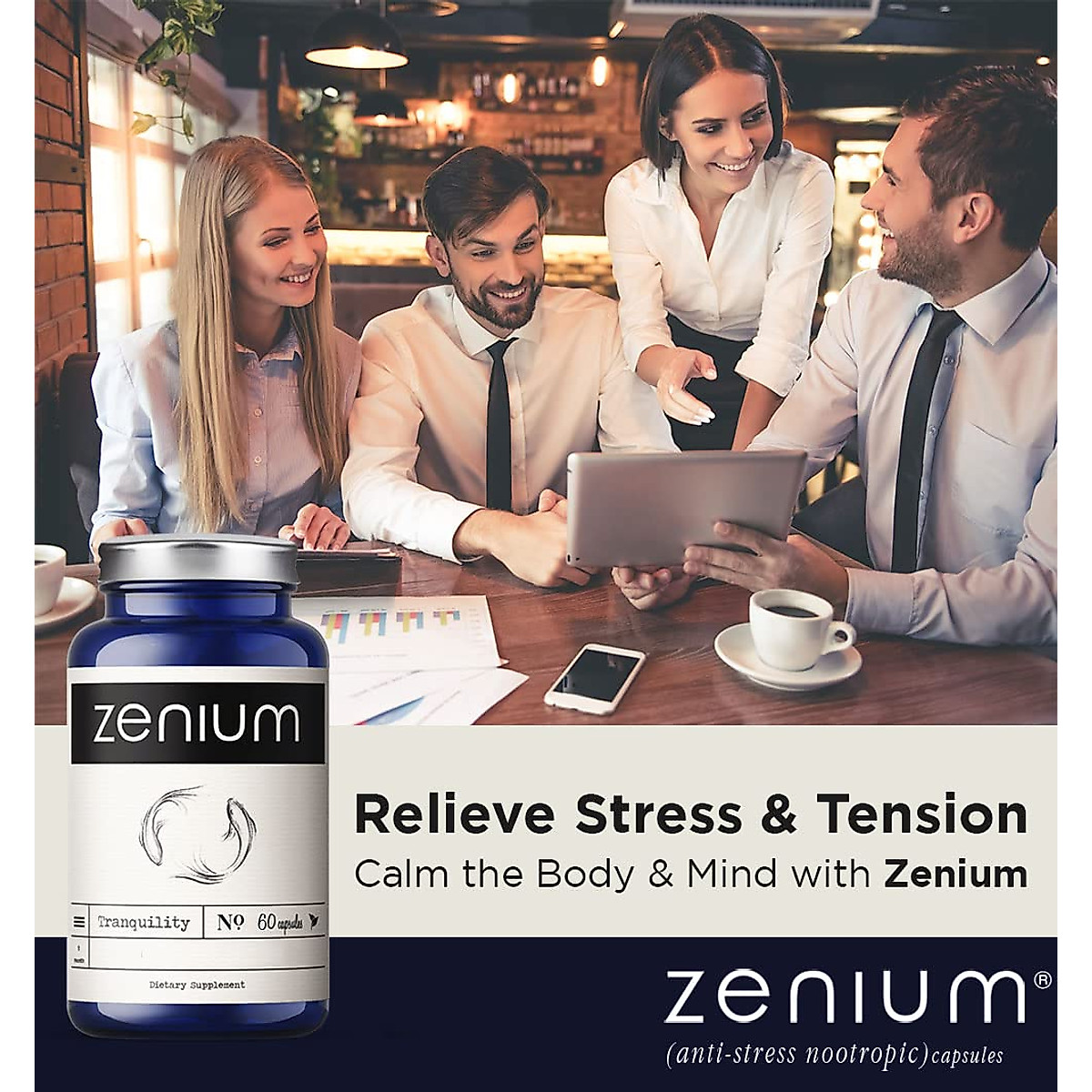 Zenium - Relieve Stress, Tension, Worry, Nervousness, & Irritability | Calm The Mind & Body | Ayurvedic | Natural Relief Supplement | Boosts Mood | Ashwagandha, L-Theanine, GABA, Rhodiola |60 Capsules