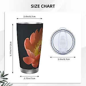 jshmgchw 3d Peony 20oz Tumbler, Car Cup With Lid And Straw, Spill-Proof, Stainless Steel Double Wall Vacuum Insulated Reusable Coffee Travel Mug, For Cold Drinks, Hot Beverage