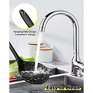 3 Pcs Silicone Kitchen Utensils Set, Soup Ladle-Pasta Fork-Slottede Spoon, Nonstick BPA Free High Heat Resistant Cooking Utensils for Mixing, Serving, Draining, Turning, Stirring