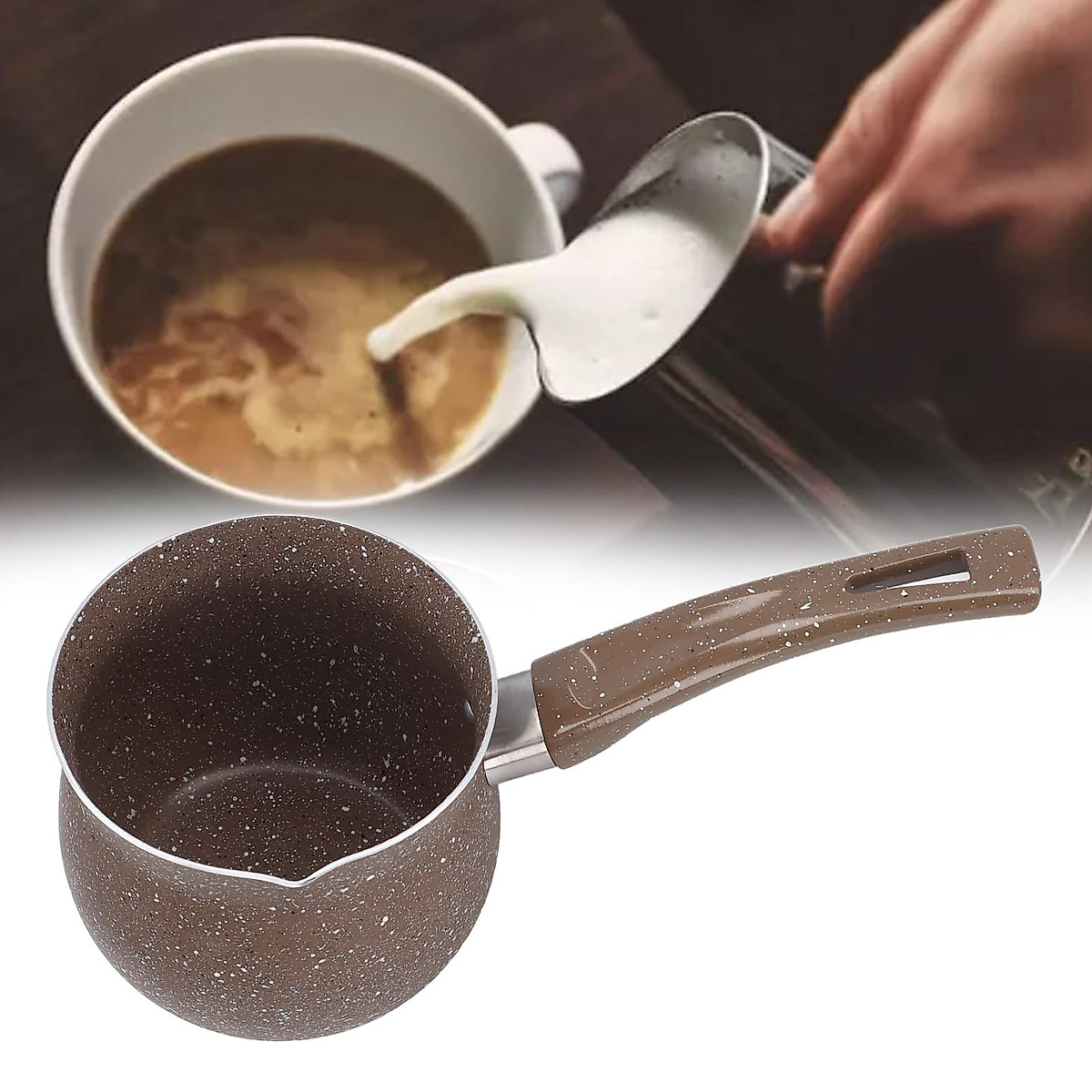 BTSEURY Anti Stick Milk Pan, Lightweight Mini Milk Coffee Pot Sauce Pan Aluminium Alloy for Coffee Butter Chocolate Heating (10cm)