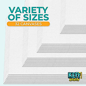KEFF Canvases for Painting - 32 Pack Blank Canvas Panels Set Boards for Acrylic, Oil, Tempera & Watercolor Paint - 100% Cotton Art Painting Supplies for Adults & Kids