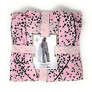 Victoria's Secret Flannel PJ Pajama Set Light Pink Tiny Hearts Large
