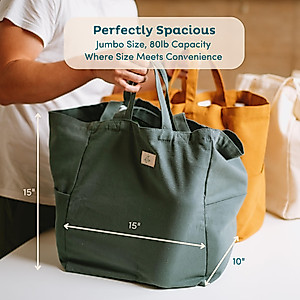 Nook Theory 3 Pcs Reusable Grocery Bags - Heavy Duty Canvas Bag, Large Grocery Tote for Shopping, Picnic, and Daily, 100% Cotton (Ocean)