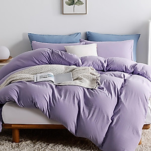 OAITE Purple Duvet Cover Queen Size, Microfiber Duvet Cover with Zipper, Duvet Cover Set with 2 Pillow Shams, Soft Comforter Cover Queen Size, 90 x 90