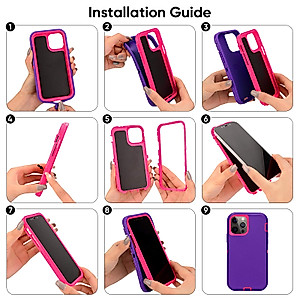 For iPhone 13 Pro Max Case , iPhone 12 Pro Max Case, Heavy Duty Shockproof 3 in 1 Silicone Rubber Hard PC Rugged Durable Phone Cover for iPhone 12 Pro Max &13 Pro Max Phone 6.7 Inch. (Gray/Pink)