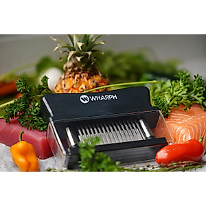 WHARPH Premium Meat Tenderizer - Manual Hand Held Heavy Duty and Dishwasher Safe 48-Blade Stainless Steel Razor Pin Press Kitchen Tool -Great for Tenderizing Beef Pork Chicken BBQ Steak Marinade