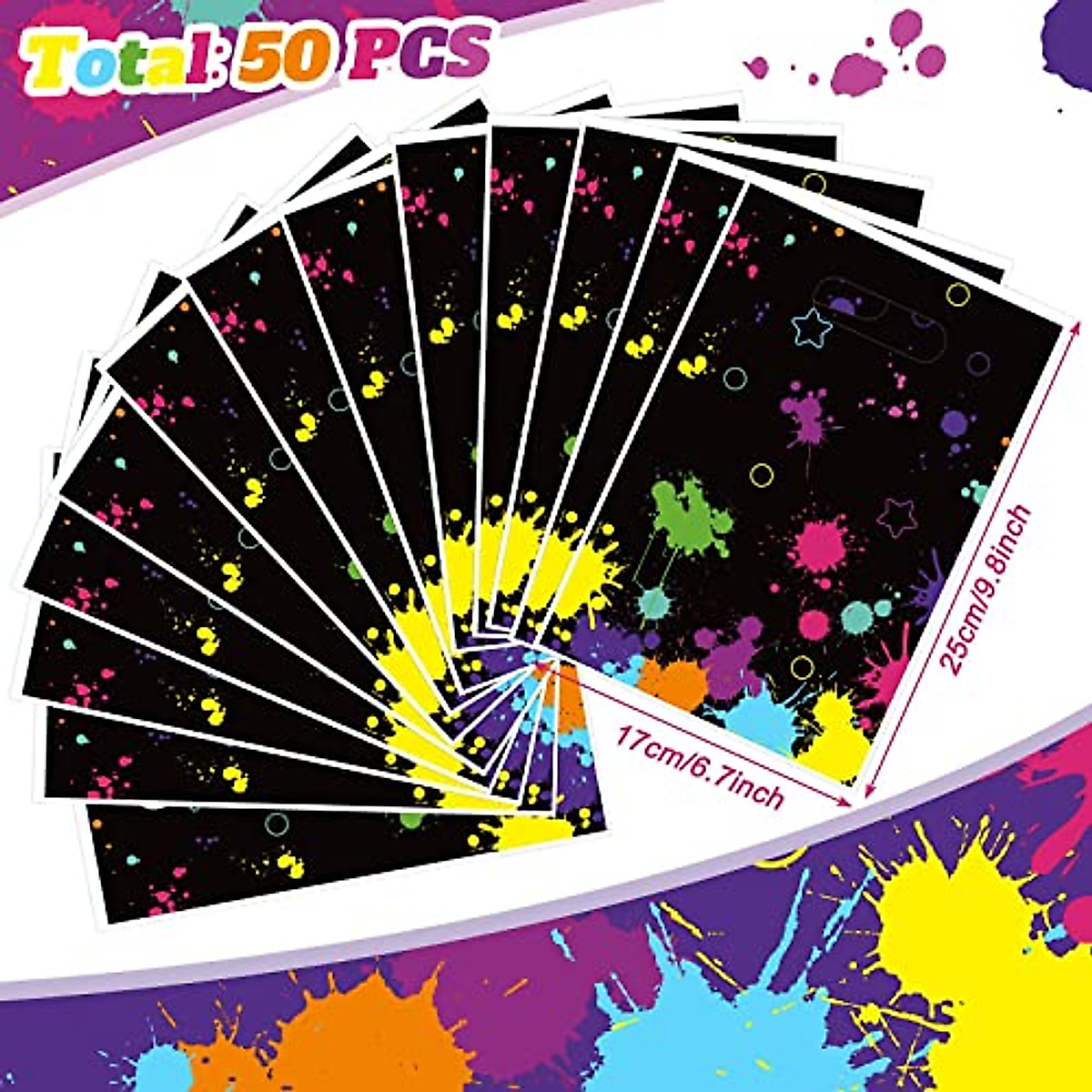 50 Pcs Neon Candy Bags Let's Glow in The Dark Goodie Bag Bulk Plastic Treat Gift Wrap with Handles for Retro 80's 90's Birthday Party Favor Decoration