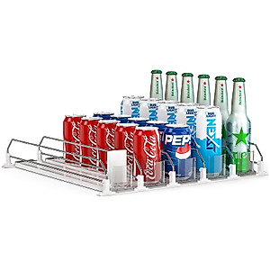 Soda Can Dispenser for Refrigerator,Self-Pushing Drink Organizer for Fridge, Width Adjustable Fridge Organization, Beer Pop Can Water Bottle Drink Dispenser for Fridge (15.1"D) White (5 Row, White)