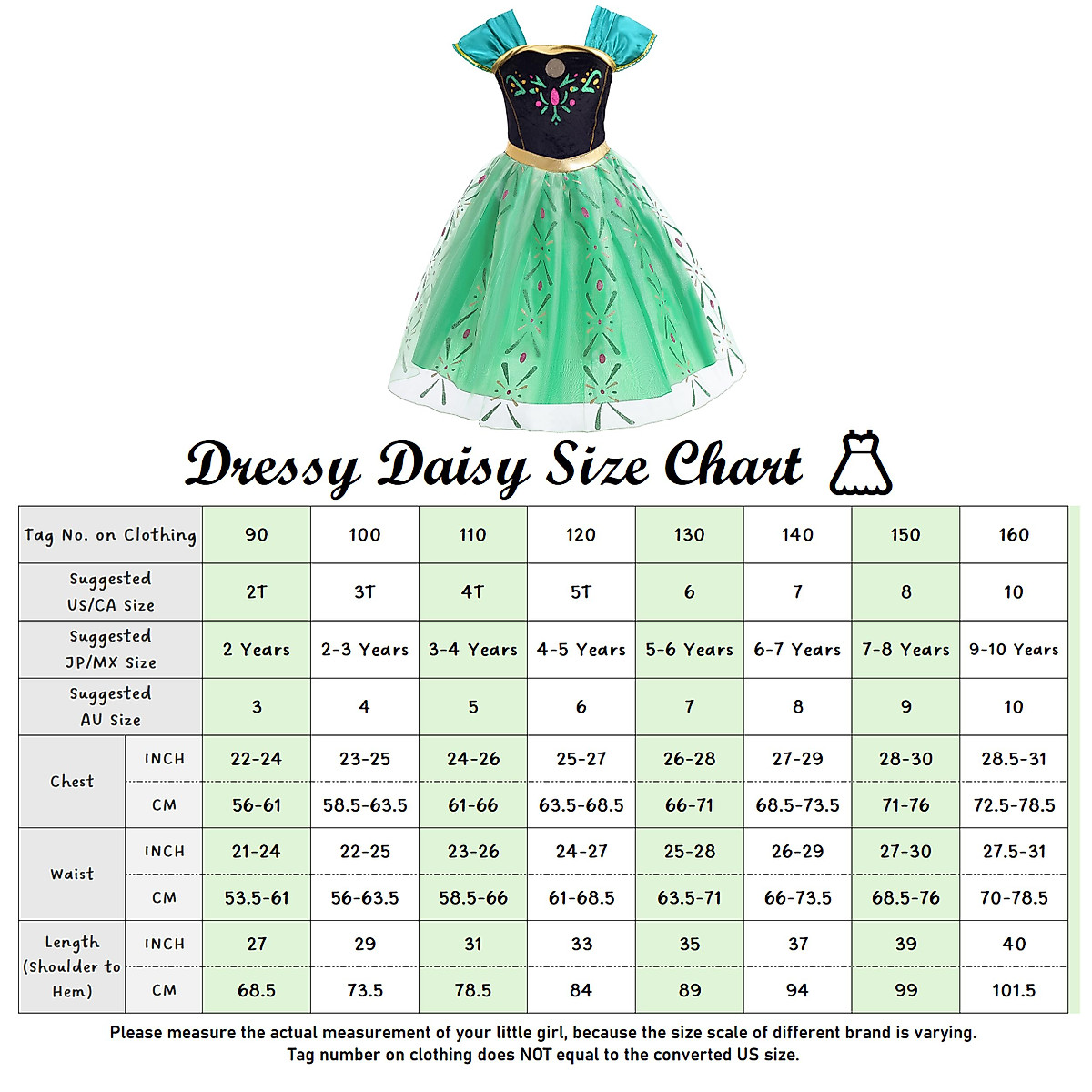Dressy Daisy Ice Princess Coronation Green Costume Tulle Dress for Toddler Girls Halloween Birthday Party Fancy Outfit Size 3T, A