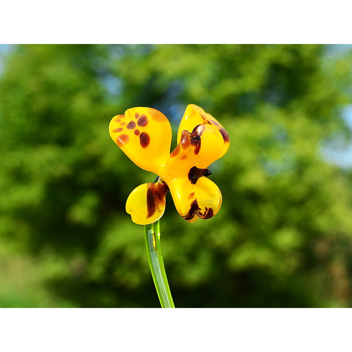 Yellow Glass Flower Figurine Blown Flower Sculpture Art Glass Flower Murano Long Stem Flower Garden Ornaments Decoration Collectible Glass