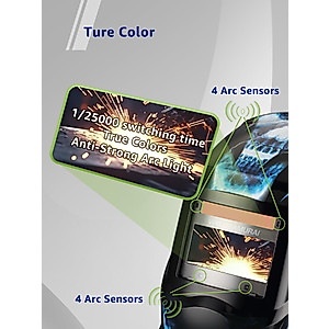 WELDSAMURAI Auto Darkening Welding Helmet, True Color Solar Power Welding Hood, 4 Arc Sensor Wide Shade 4/5-8/9-13 Welder Mask Shield with Grinding for TIG MIG MMA Plasma