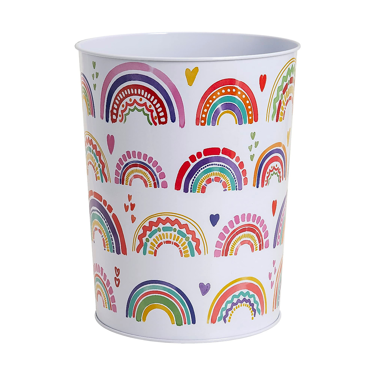 Allure Home Creation Rainbow Hearts Metal Wastebasket-Compact Size 7.70" x 7.70" x 9.40"-1.50 Gallons
