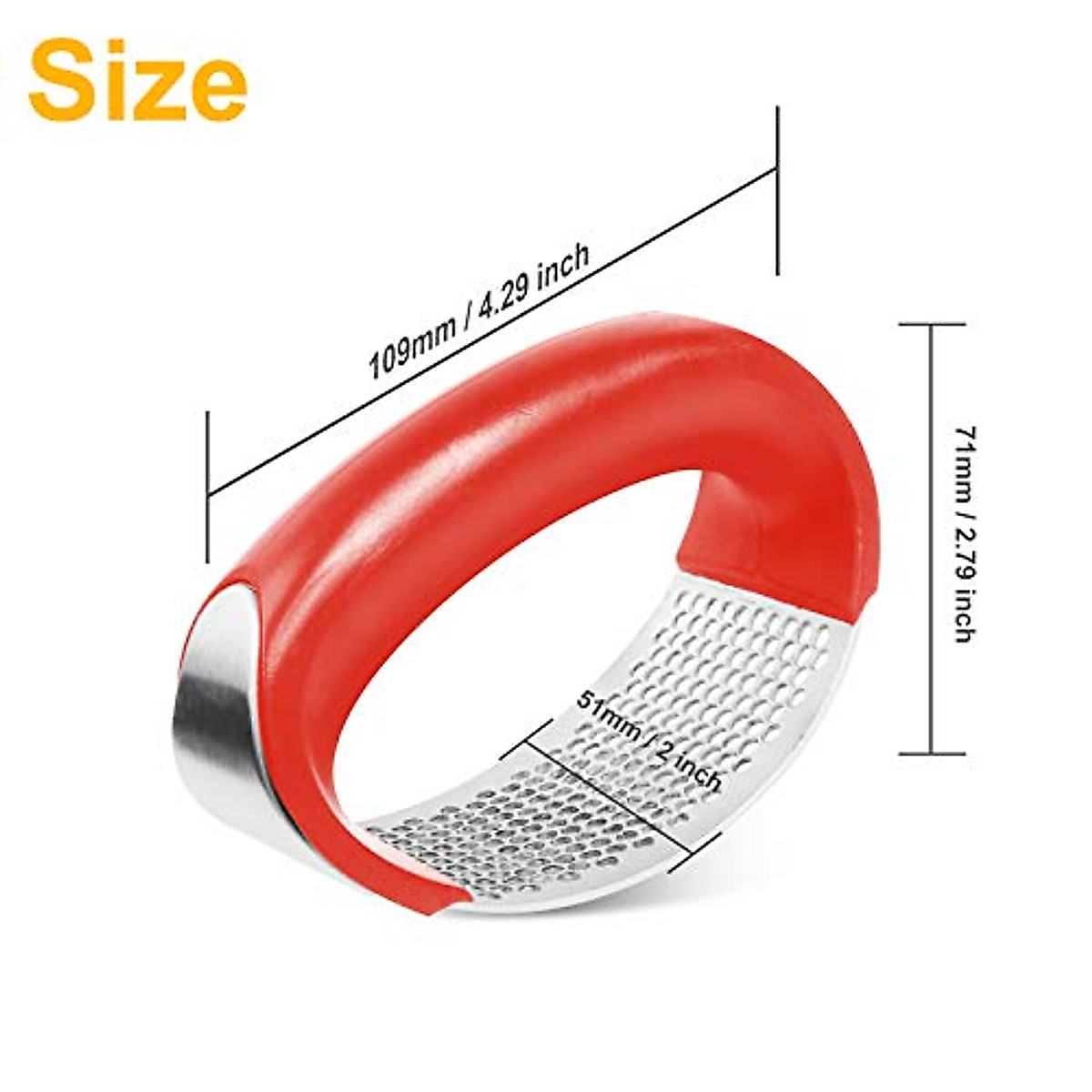 KUFUNG Garlic Press, Garlic Mincer Premium Garlic Press Rocker Garlic Press Stainless Steel, Arc Shape Design Garlic Crusher With Comfortable Grip (Red, M)