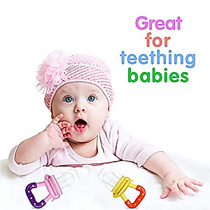 Baby Fruit Feeder Pacifier (2 Pack) - HAOBAOBEI Infant Teething Toy Teether in Appetite Stimulating Colors, Bonus Includes 3 Sizes Silicone Pouches