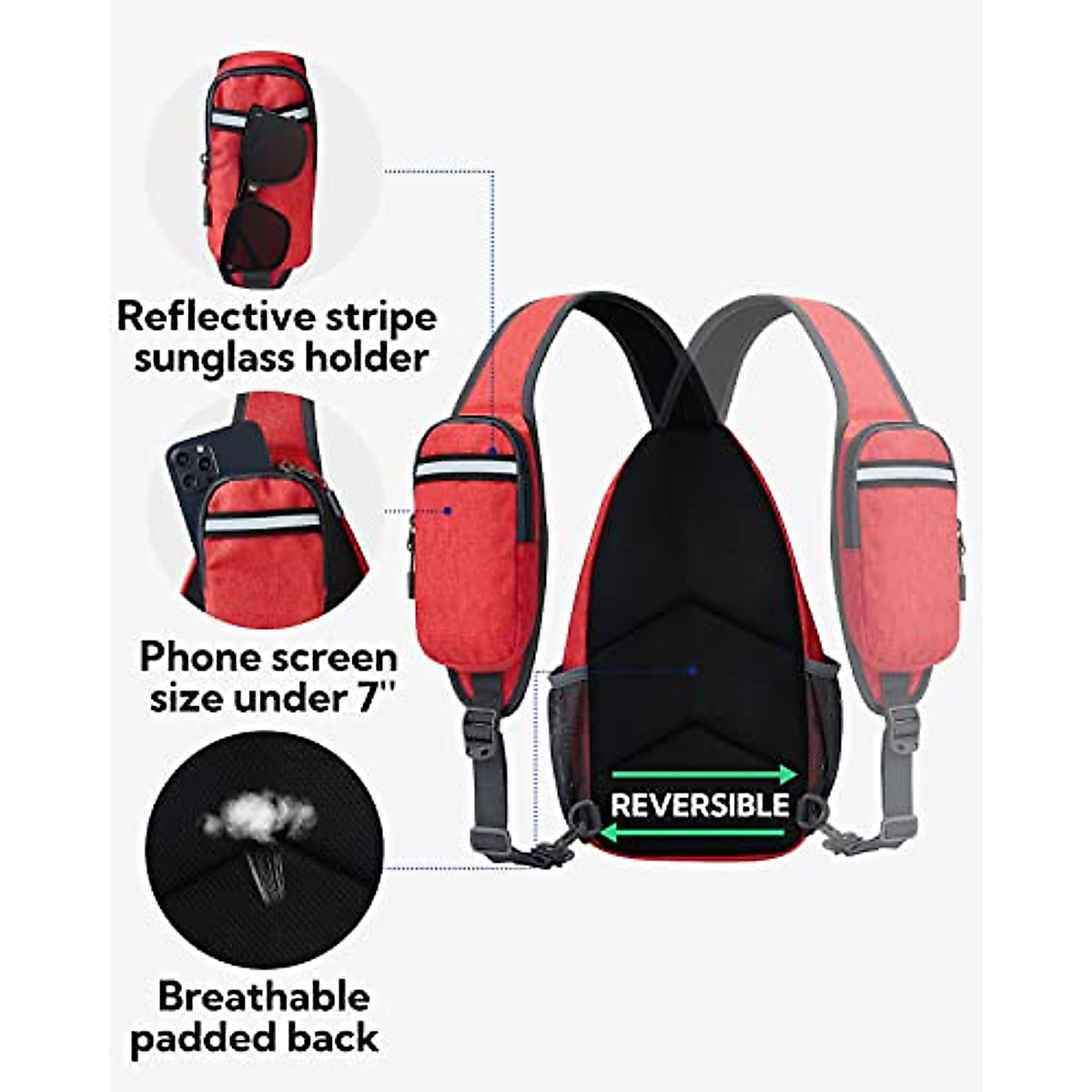 WATERFLY Crossbody Sling Backpack Sling Bag Travel Hiking Chest Bag Daypack