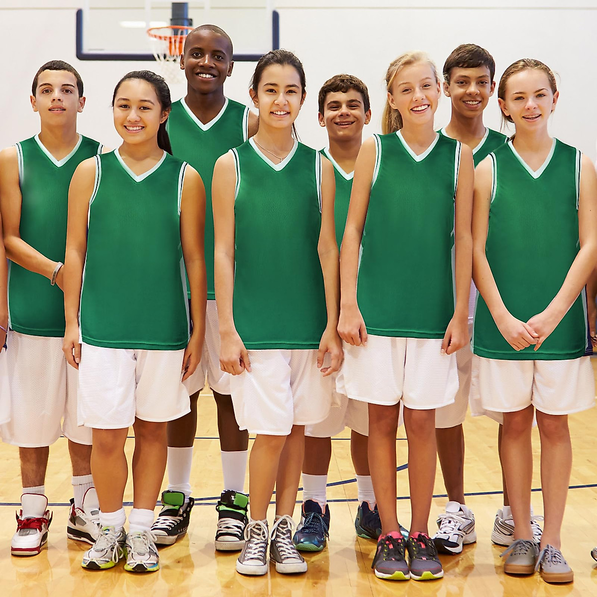 Sintege 12 Pcs Blank Basketball Jersey Youth Basketball Practice Jerseys Athletic Sports Shirts Plain Boys Team Uniform (Green)