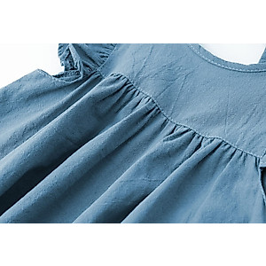 Dutebare Toddler Baby Girl Dress Cotton Linen Ruffle Halter Sleeveless Dresses Kids Summer Sundress Blue 100
