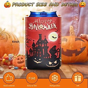 12 Pieces Halloween Can Cooler Sleeve Insulated Collapsible Can Sleeves Neoprene Beer Can Sleeves Reusable Can Coolers for Halloween Party Supplies 12 oz Cold Drinks Beer Can, 4 x 4 Inch