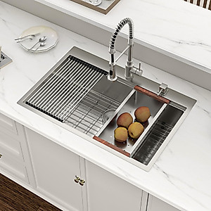 33 Kitchen Sink Drop In - Donsdey 33 Inch Kitchen Sink Ledge Workstation 16 Gauge Stainless Steel Drop In Topmount Single Bowl Rectangular Kitchen Sink Basin