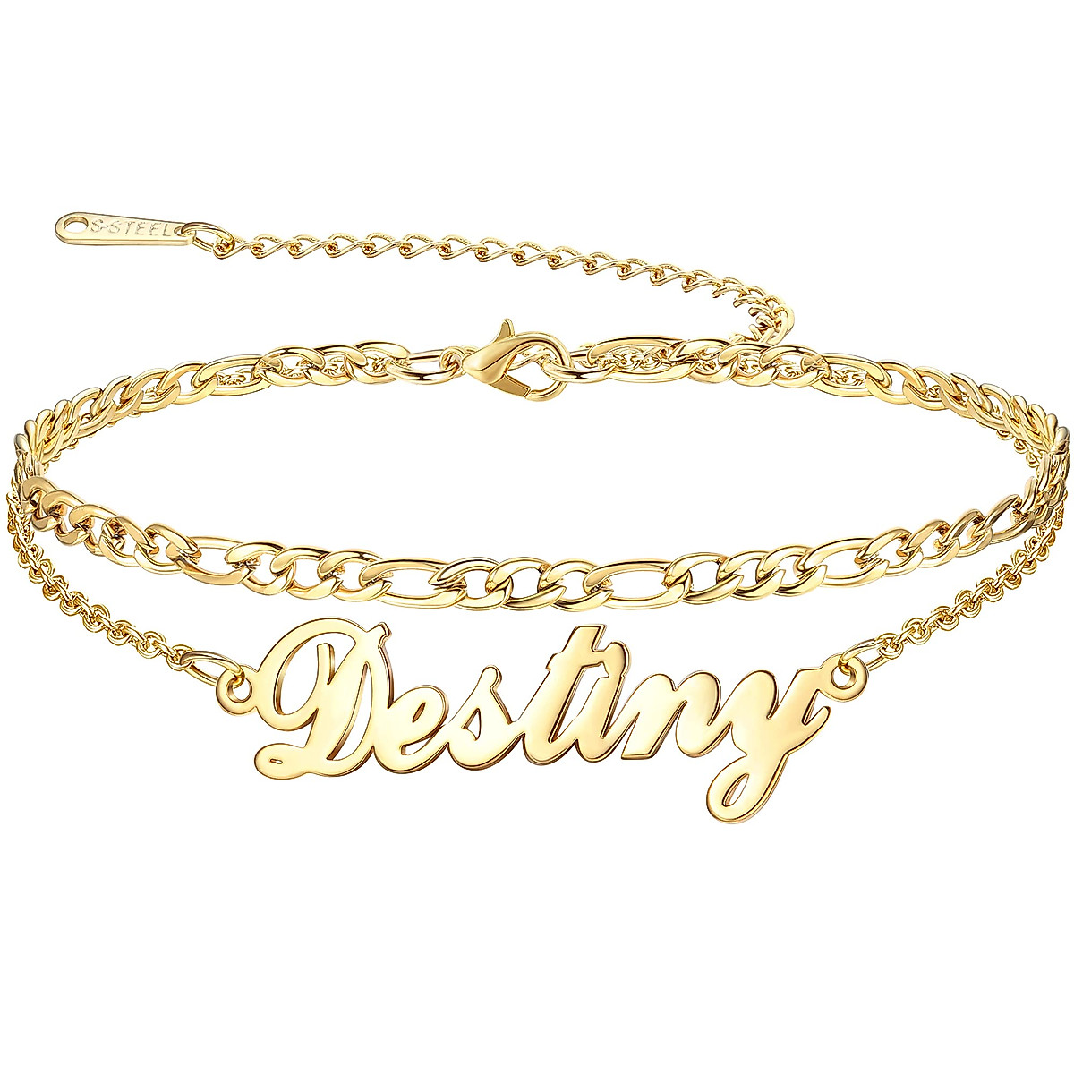 Jewenova Personalized Name Anklet Bracelet for Women, 18K Gold Plated Custom Name Ankle Bracelet