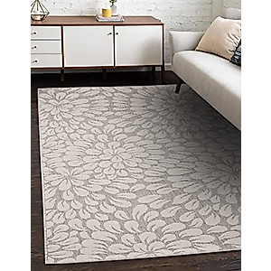 Sherloom Modern Bohemian Floral Indoor Outdoor Area Rug Weather Resistant Outdoor Carpet for Porch Deck Balcony Backyard Patio Rug 5x8 Gray