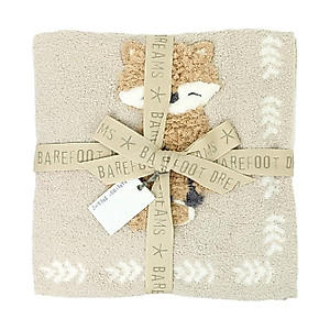 Barefoot Dreams CozyChic Fox Baby Blanket, Baby Blanket, White Blanket, Stroller Blanket, Super Soft Blanket, Cozy Blanket-30”x30”, Stone/Tan