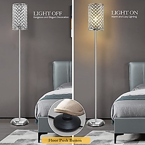 GyroVu Crystal Floor Lamp, Elegant Standing Lamp Modern Floor Lamp Silver Finish Tall Pole Lamp Accent Light with On/Off Foot Switch for Living Room, Girl Bedroom, Dresser, Office