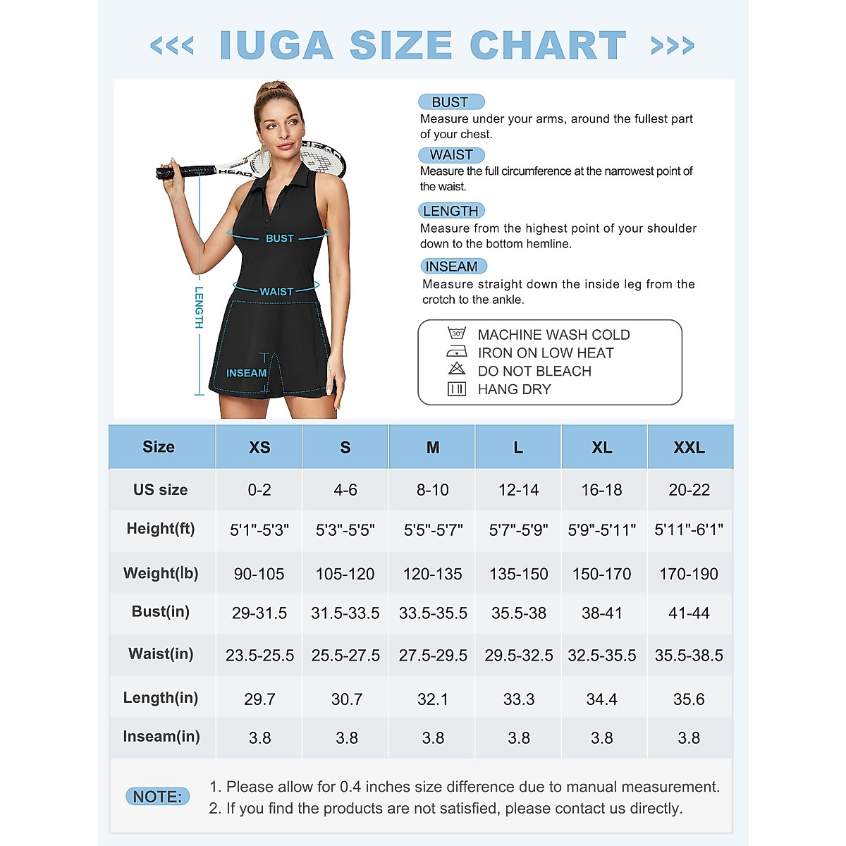 IUGA Tennis Dresses for Women Golf Dress with Shorts Underneath Built-in Bra Workout Exercise Athletic Dress with Pockets Black