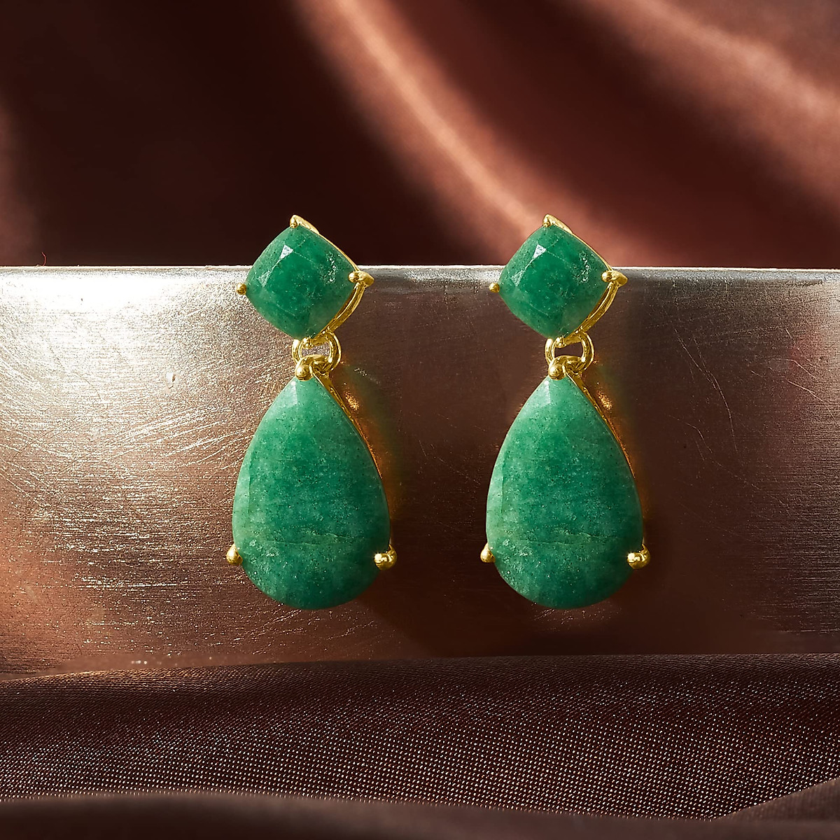 Ross-Simons 19.20 ct. t.w. Emerald Drop Earrings in 18kt Gold Over Sterling