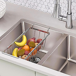 Orgneas Freezer Baskets for Chest Freezer, Expandable Deep Freezer Organizer Bins Wire Basket Storage Adjustable From 16.5" to 26.5", Stainless Steel Over the Sink Dish Drying Rack for Kitchen
