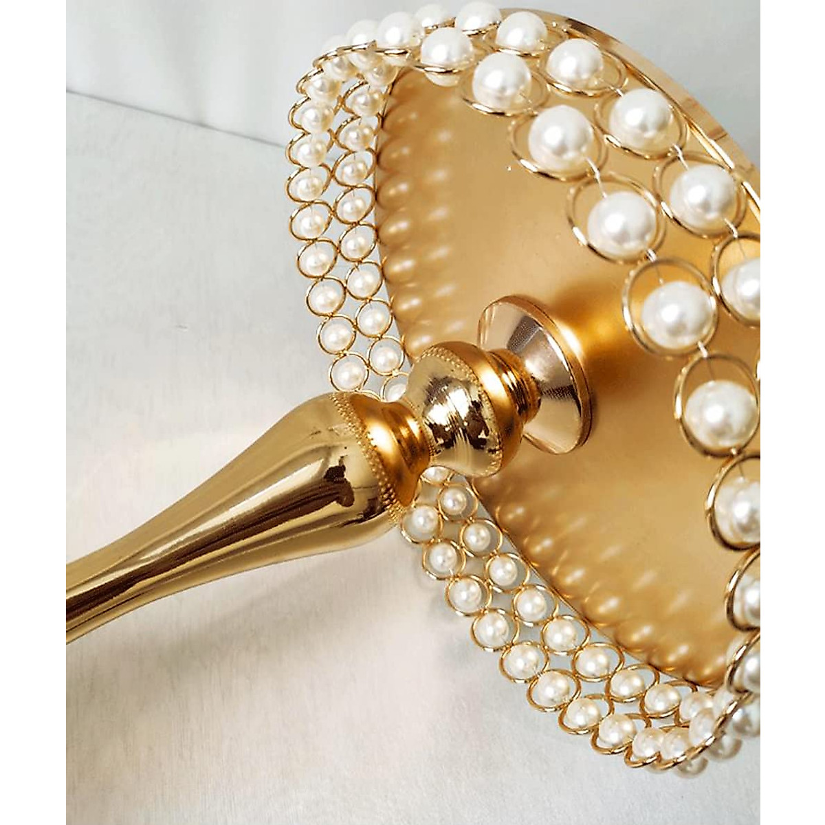 8 Inches 20cm Gold Round Mirror Cake Stand Cupcake Stands Metal Pedestal Holder with Pearls, Party Dessert Cheese Display Plate for Wedding Party Birthday Baby Shower Celebration Home Decoration