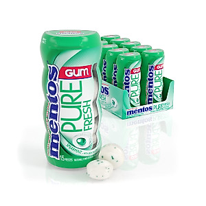 Mentos Pure Fresh Sugar-Free Chewing Gum with Xylitol, Spearmint, 15 Piece Bottle (Bulk Pack of 10)