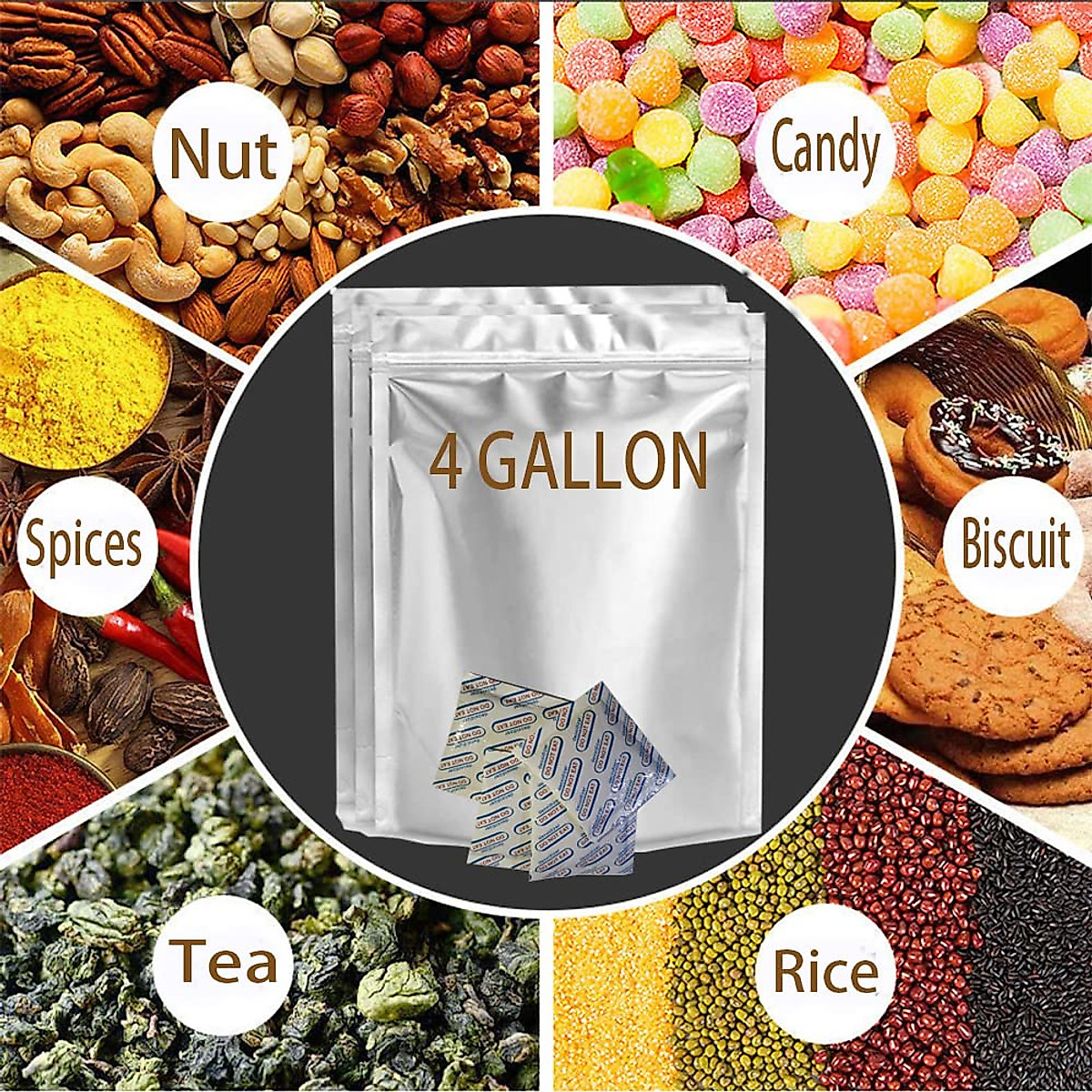 15Pk 4 Gallon Mylar Bags for Food Storage and 20 x 1500cc Oxygen Absorbers, 10 Mil Packaging Bags for Food Storage, Zipper Resealable Pouches Heat Sealable Stand Up Bags