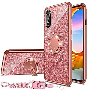 nancheng for LG Velvet 5G Case (LM-G900), LG Velvet 5G UW Case Glitter Luxury Sparkles TPU Slim Cute for Women Girls with Kickstand, Bling Diamond Ring Stand & Strap Case for LG Velvet 5G-Rose Gold