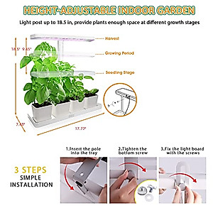 J&C LED Indoor Garden LED Height Adjustable LED Plant Grow Light, Built-in Smart Timer, Herb Garden Seed Starter Kit, Home Garden, Vegan Indoor Gardening, DIY Gifts, White（Plant &Pots Not Included