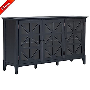 PRIARI Upgraded Version & Stronger Console Table Kitchen Buffet Sideboard with 3 Doors and Shelves, Thickened Enhanced Solid Wood Storage Cabinet for Entryway Dining Room (Faster Assembly) (Black)