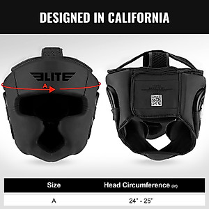 Elite Sports Best Boxing Headgear, Training Sparring Safety Head Guard for MMA, Kickboxing Trainees, Muay Thai, and Boxing for Adult Men (Black)