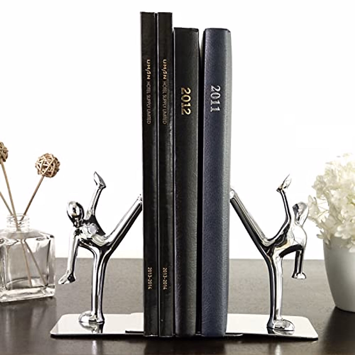 Bookends，Book Ends，Book Ends for Shelves，1 Pair Metal Bookends Stainless Steel Kung Fu Man Heavy Duty Bookends Decorative for Books Movies Home Desk Office