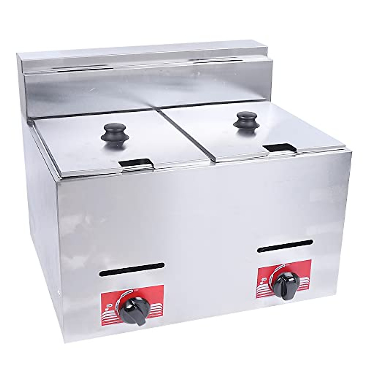 Commercial Deep Fryer, Stainless Steel Gas Deep Fryer Countertop with 10L 2 Baskets and Lid Gas Deep Fryer Propane LPG Deep Fryer