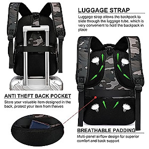 Liokesa Laptop Backpack for Men, Large School Backpack for Teens, Business Slim Laptop Backpack with USB Charging Port, 15.6 Inch Anti Theft Water Resistant College Bookbag Computer Bag Daypack, Camo