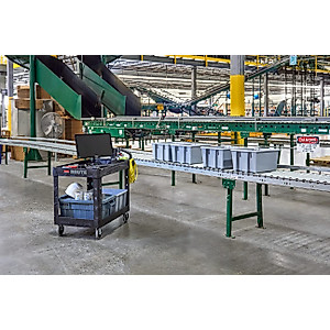 Rubbermaid Commercial Products 2-Shelf Utility/Service Cart, Medium, Lipped Shelves, Ergonomic Handle, 500 Lbs Capacity, for Warehouse/Garage/Cleaning/Manufacturing (FG452088BlA)